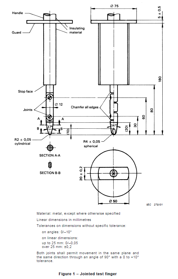 37° IP2X Water Ingress Protection Test Equipment Finger Probe B